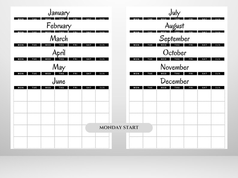 Blank Calendar, Monthly Calendar, Desk Calendar, Undated Planner ...