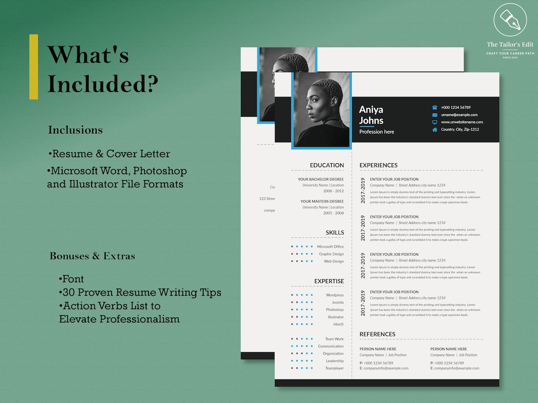 Modern Resume Template - Word, PSD, AI Files - Etsy