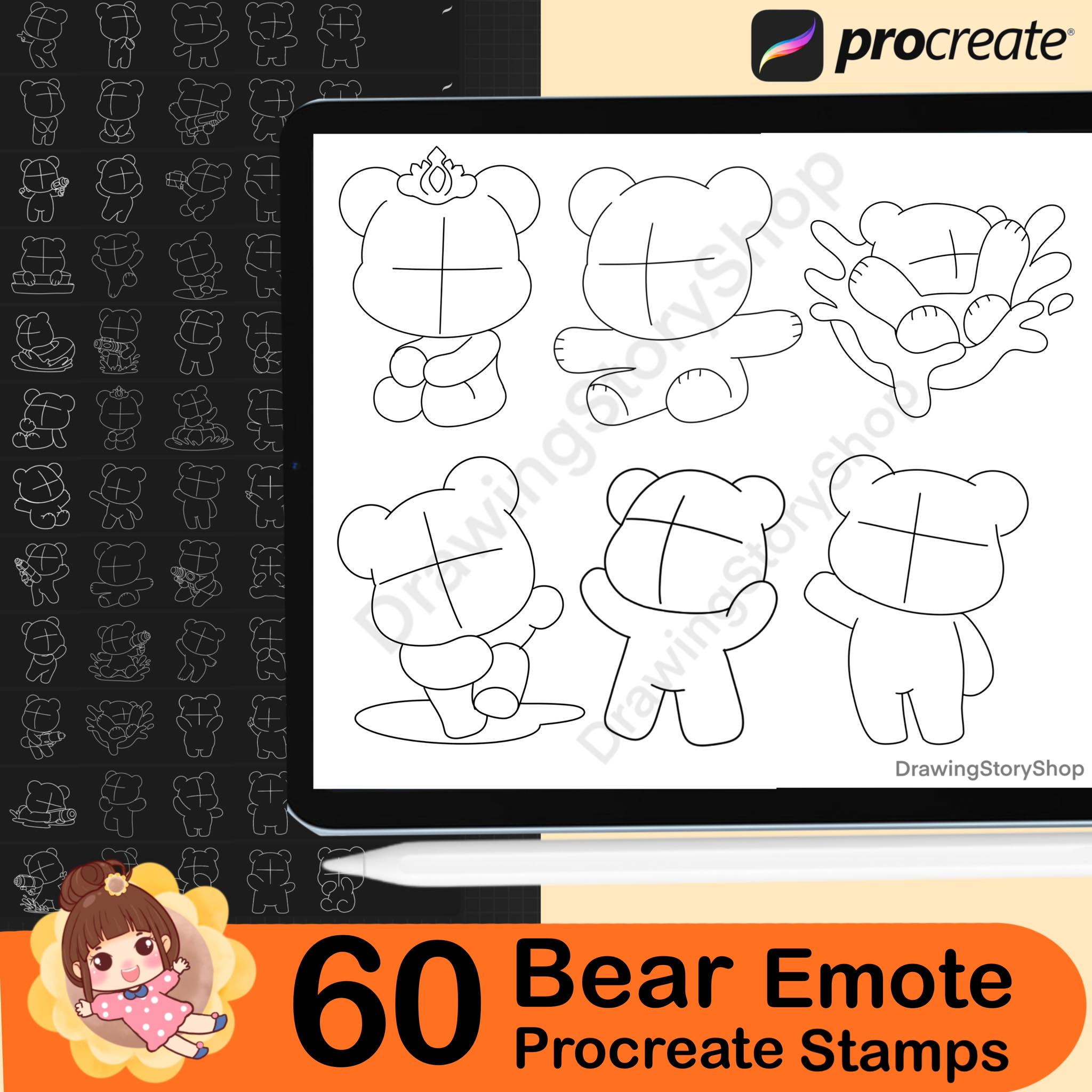 60 Bear Procreate Stamp Brushe Chibi Character Emote Cute Pose Anime ...