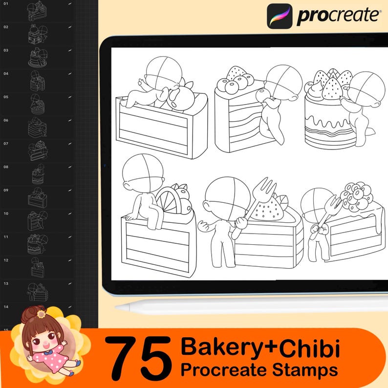 75 Procreate Kawaii Bakery Bases and Stamps, Cute and Kawaii, Chibi ...