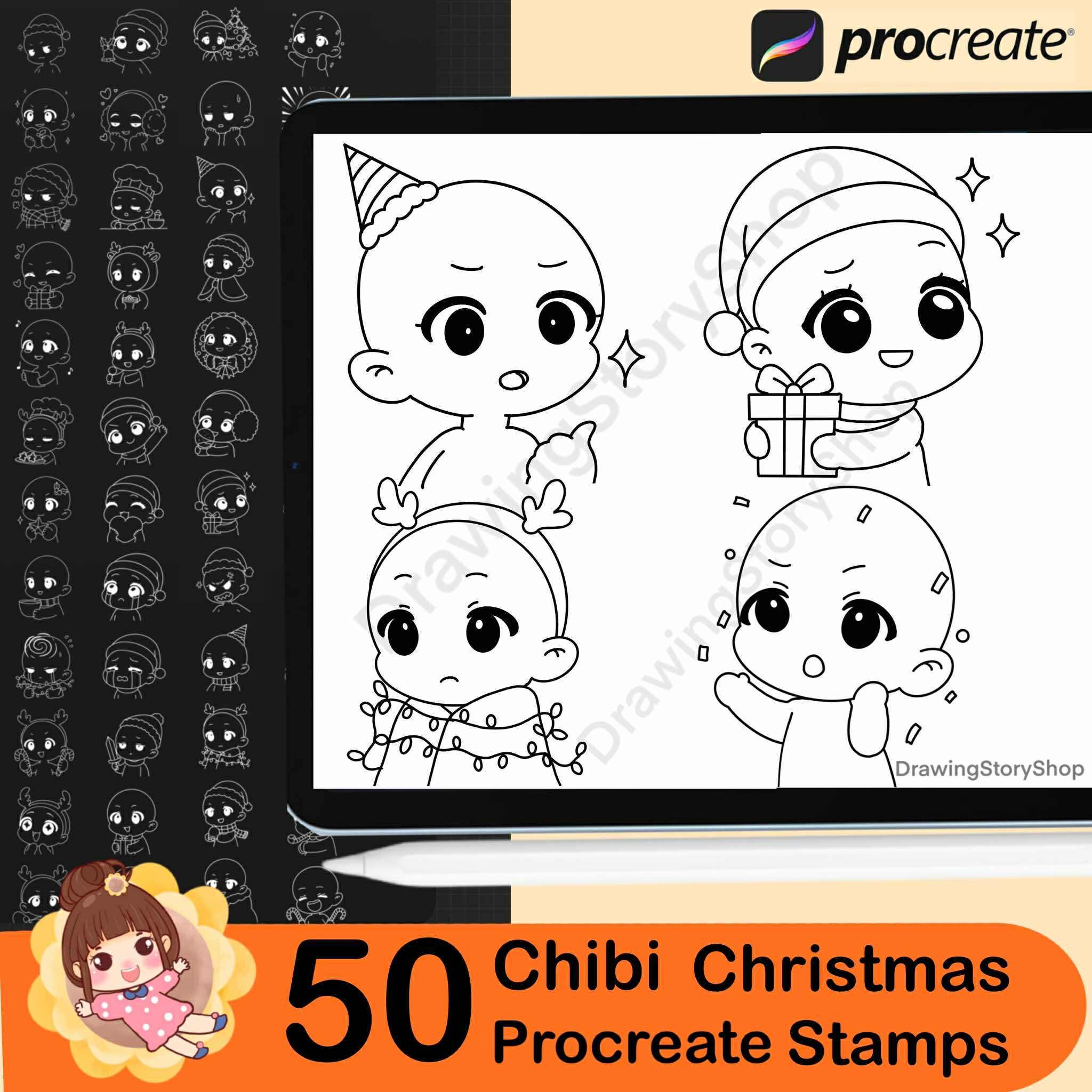 50 Christmas Chibi Emote Bases Stamps for Procreate, Twitch Emotes ...