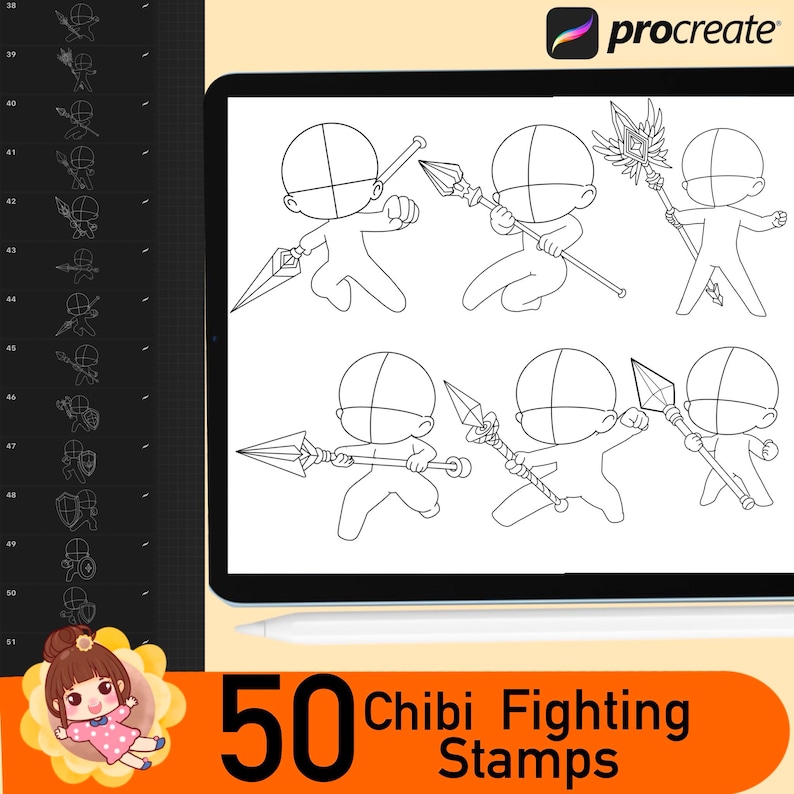 50 Chibi Procreate Fighting Poses Stamps, Cute Anime Manga,fighting ...