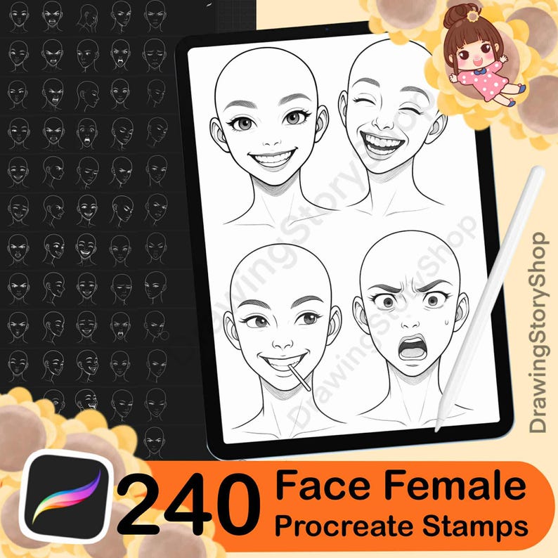 240 Procreate Face Female Brushes Stamp, Procreate Head Stamps ...