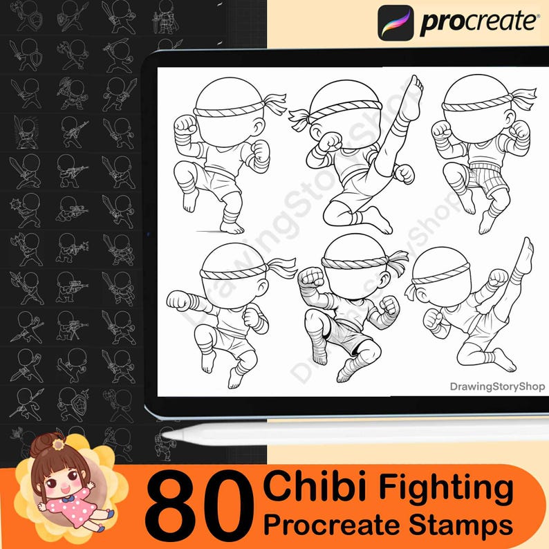 80 Chibi Procreate Fighting Poses Stamps, Cute Anime Manga,fighting ...