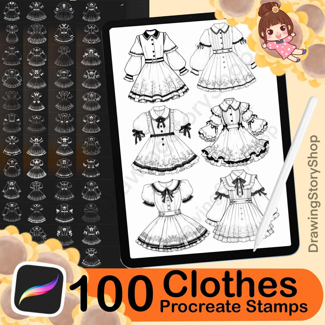 100 Procreate Dresses Stamps Brushes, Procreate Dress Clothes Stamps ...