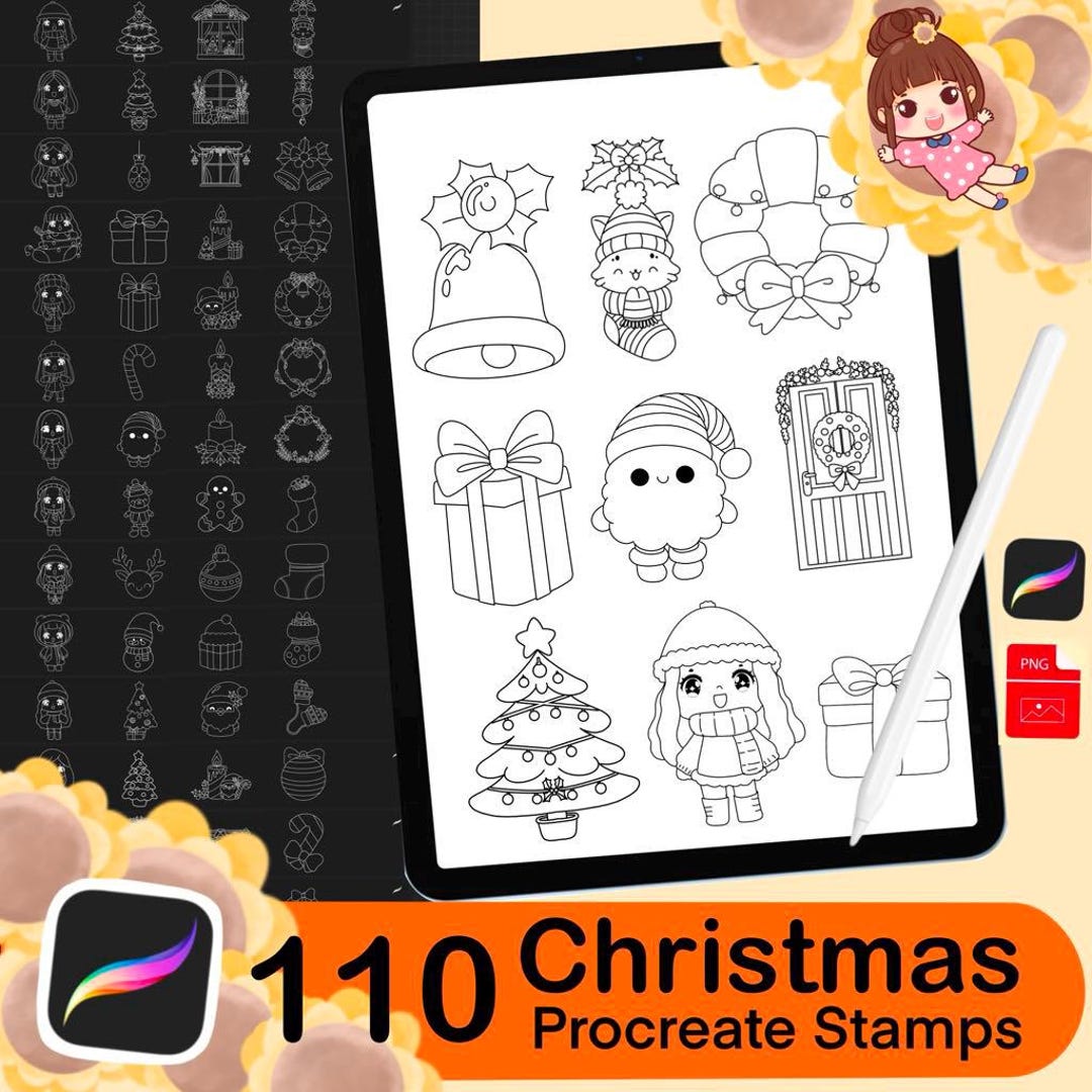 110 Procreate Christmas Stamps,christmas Chibi, Christmas Ornaments ...