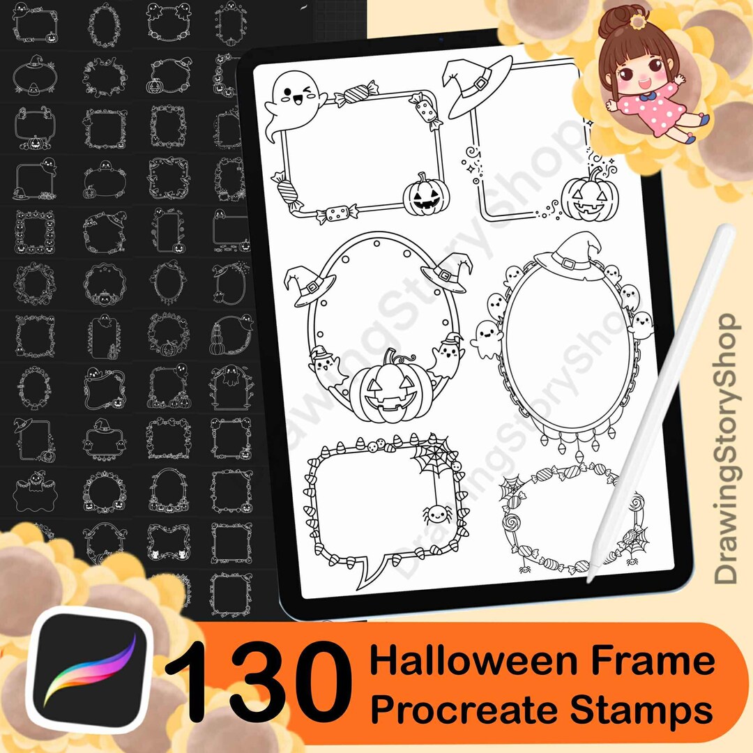 130 Procreate Cute Halloween Frame Stamp Bundle – Spooky Borders ...
