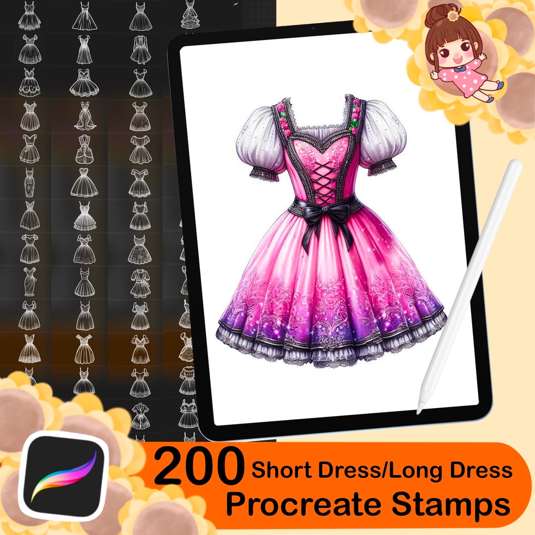 200 Procreate Long Dress Stamps, Procreate Short Dress Stamps,long ...