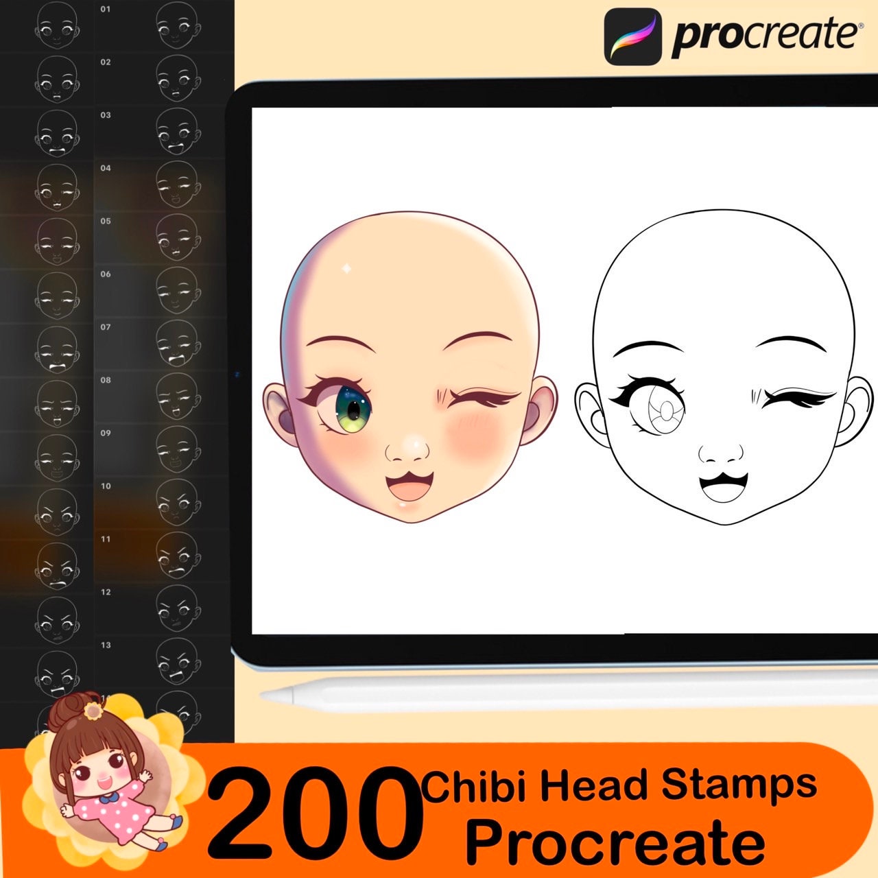 200 Procreate Chibi Head Stamps , Procreate Chibi Emote Brushes, Chibi ...