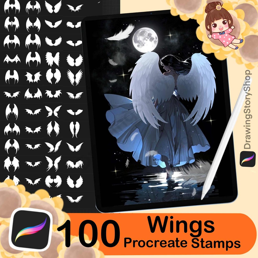 100 Procreate Wings Stamp Brushes | Procreate Bird Wings Stamps ...