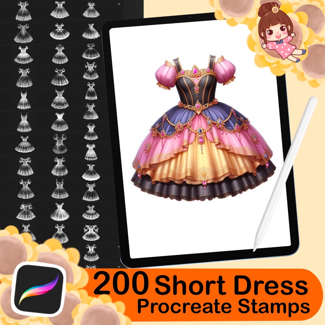 200 Procreate Short Dress Stamps, Short Dress Brush for Procreate ...