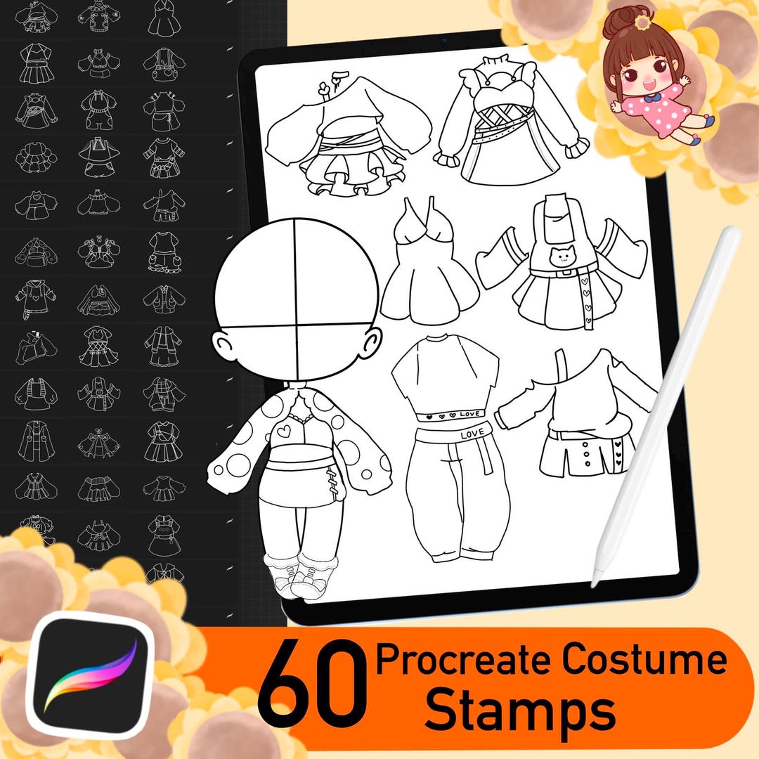 60 Procreate Chibi Clothes Stamp, Chibi Costumes,clothes Brushes ...