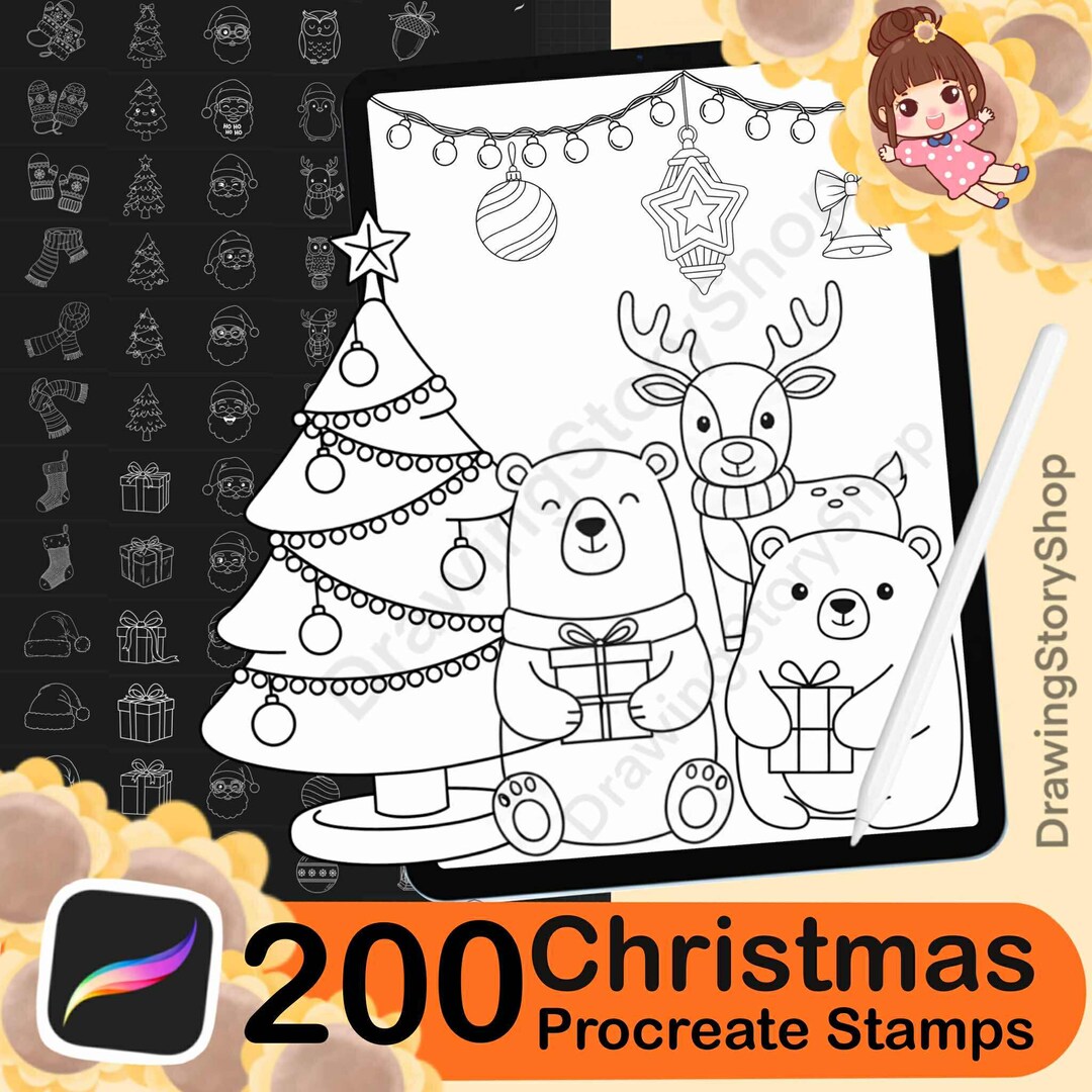 200 Procreate Christmas Stamps, Christmas Ornaments Doodle, Christmas ...