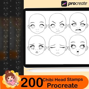 200 Procreate Chibi Head Stamps , Procreate Chibi Emote Brushes, Chibi Emotion Face Stamp ...