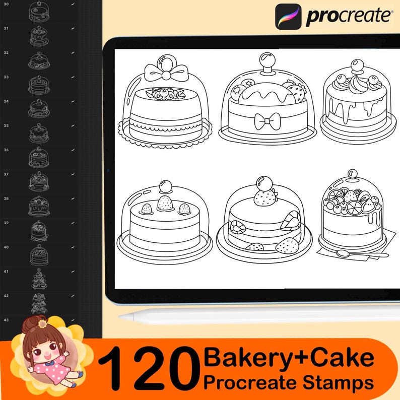 120 Bakery Stamps for Procreate, Procreate Cake Stamps, Procreate ...