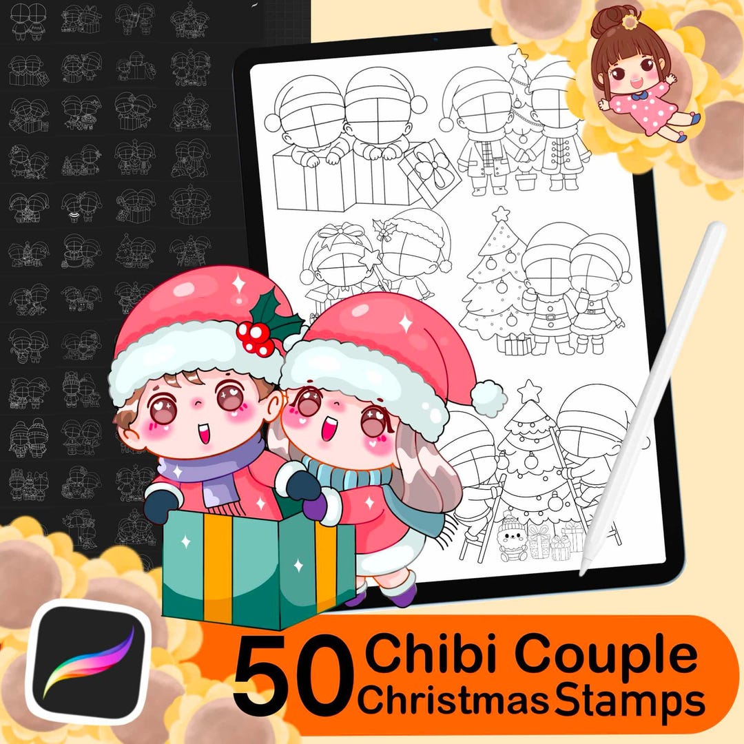 50 Procreate Chibi Couple Christmas Stamp,procreate Chibi Poses Stamps ...