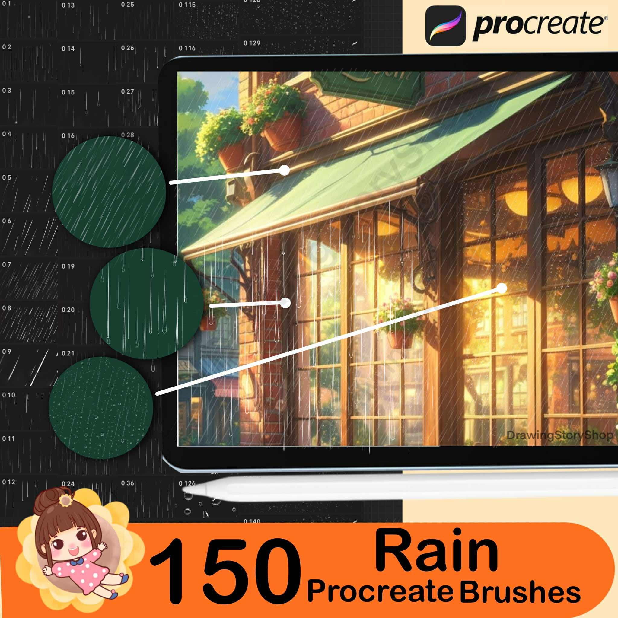 150 Procreate Rain & Storm Brushes, Realistic Rainfall, Drizzle, Water ...