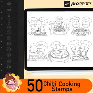 50 Procreate Chibi Cooking Poses Stamps, Cute Anime Manga, Cooking ...