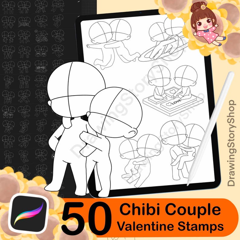 50 Procreate Chibi Couple Stamp,chibi Poses Stamps, Couple Poses Stamps ...