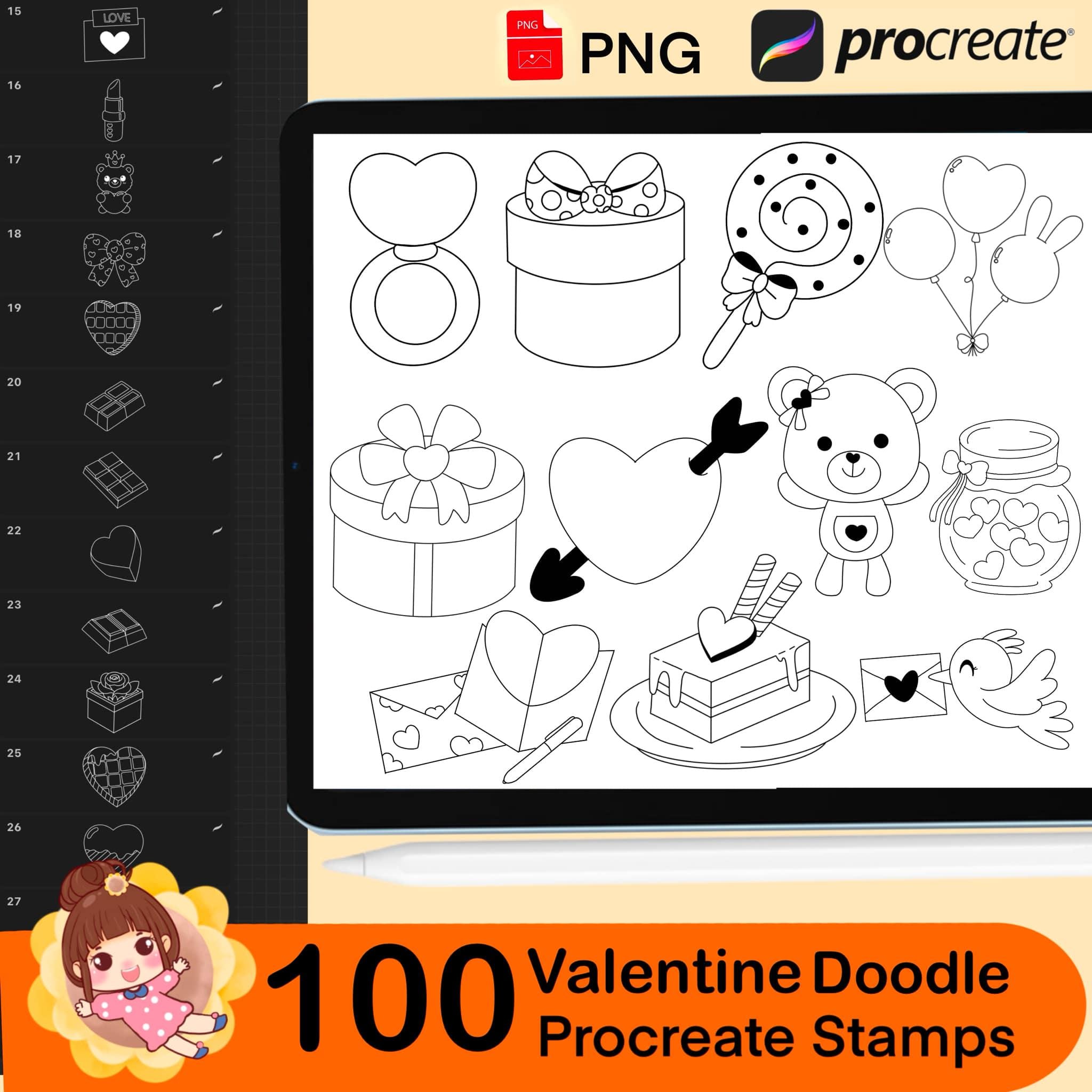 100 Procreate Valentine's Day Stamps , Love & Valentine Stamps,hearts ...