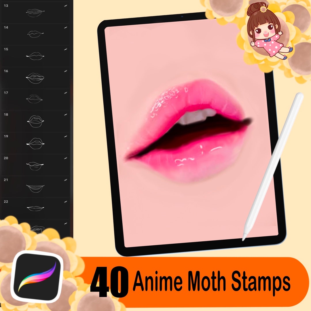 40 Procreate Mouth Stamps ,anime Mouth,cartoon Lips , Manga Stamp ...
