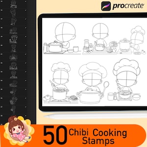 50 Procreate Chibi Cooking Poses Stamps, Cute Anime Manga, Cooking ...