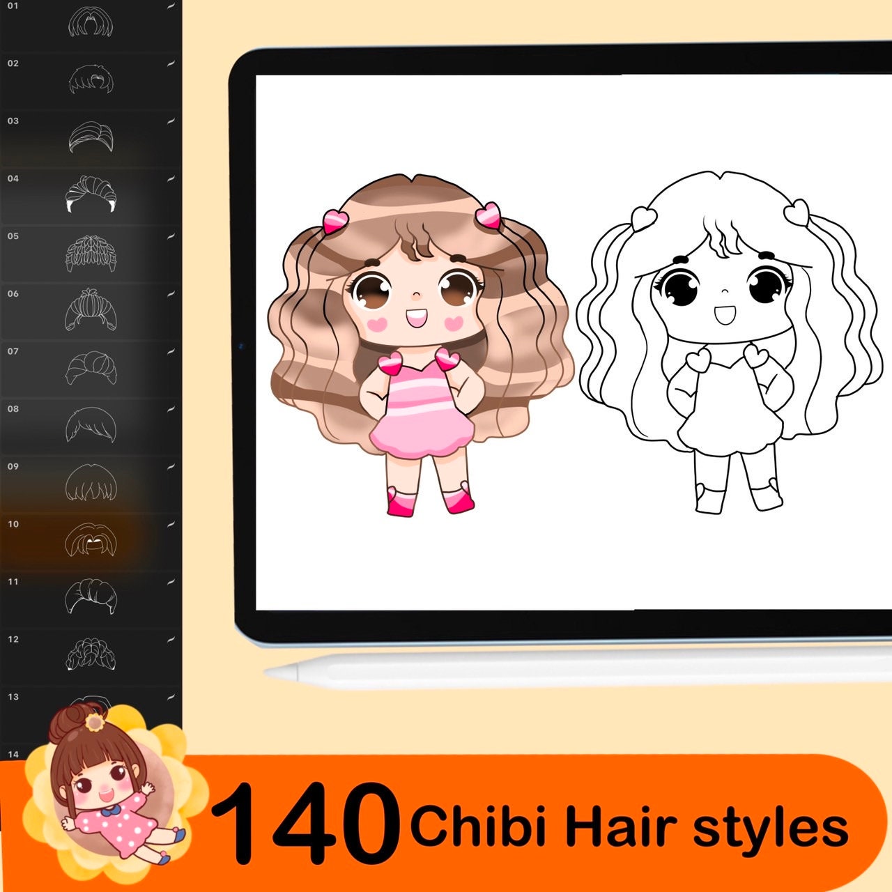 140 Procreate Hair Stamp Brushes, Chibi Hair Brushes, Hairstyles Stamps ...