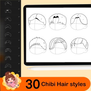 130+ Procreate Hair Stamp Brushes, Chibi Hair Brushes, Hairstyles ...