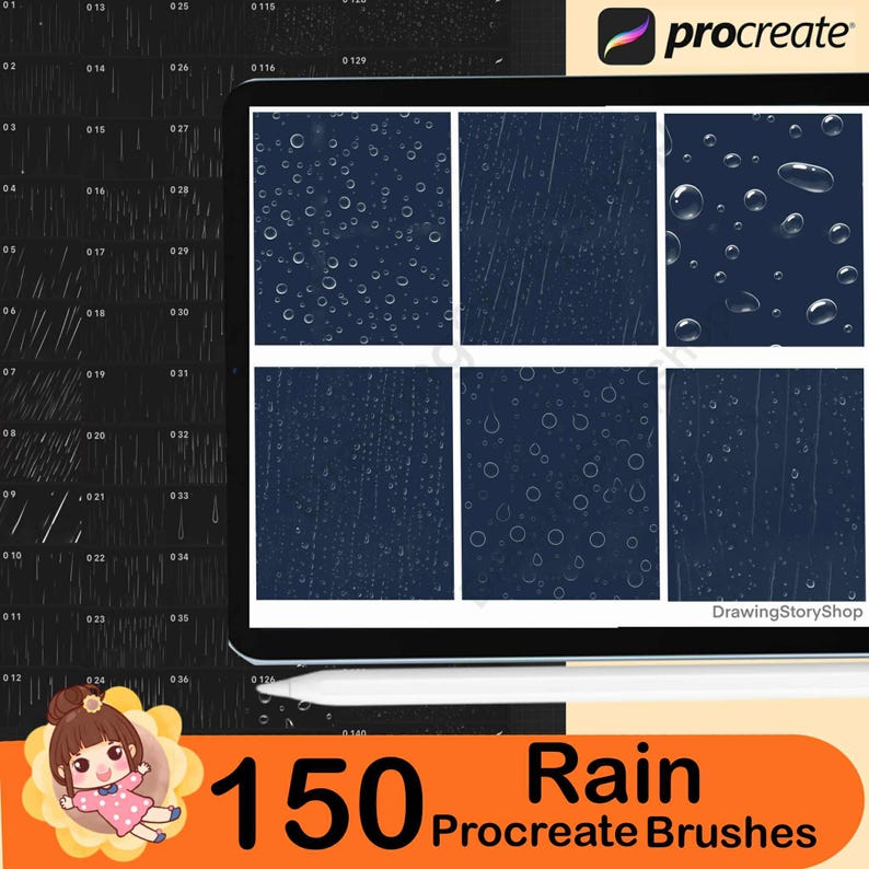 150 Procreate Rain & Storm Brushes, Realistic Rainfall, Drizzle, Water ...