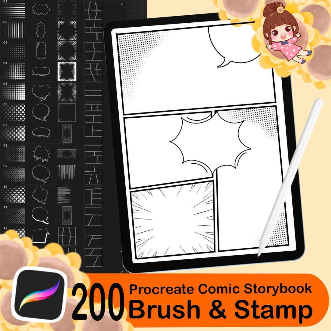200 Procreate Comic Maker Stamp Brushes, Comic Storyboard Template ...