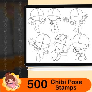500 Base Chibi Procreate Body Pose Stamps ,procreate Chibi Pose Stamps ...