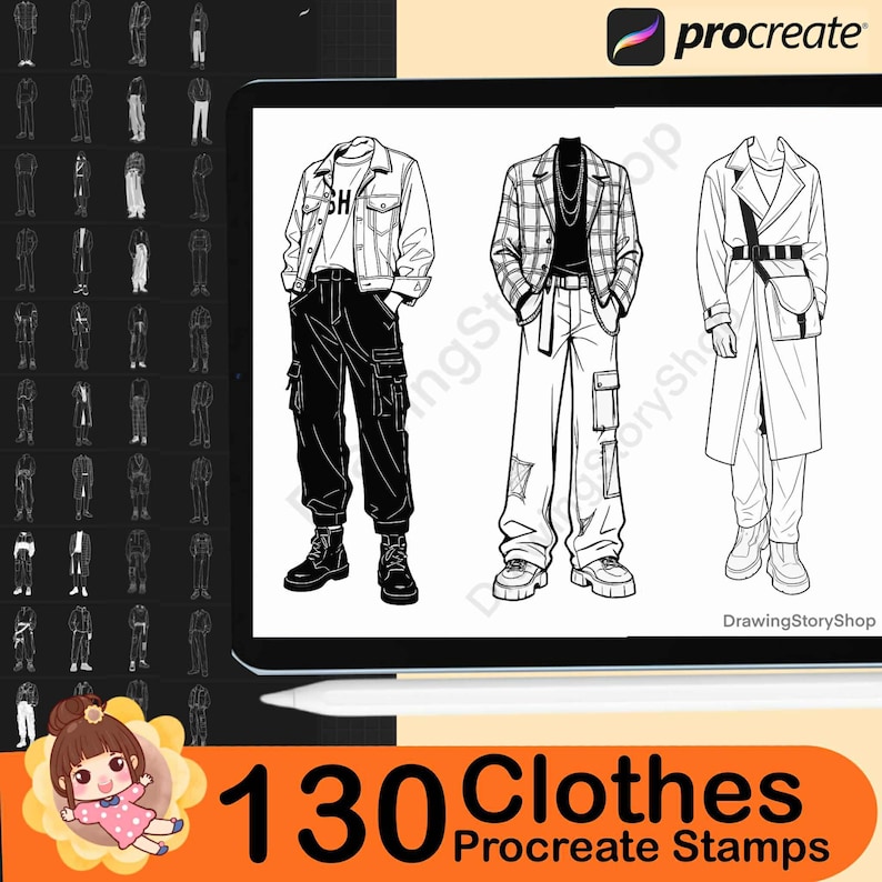 130 Procreate Clothes Stamps Brushes, Man Anime Clothing Procreate ...