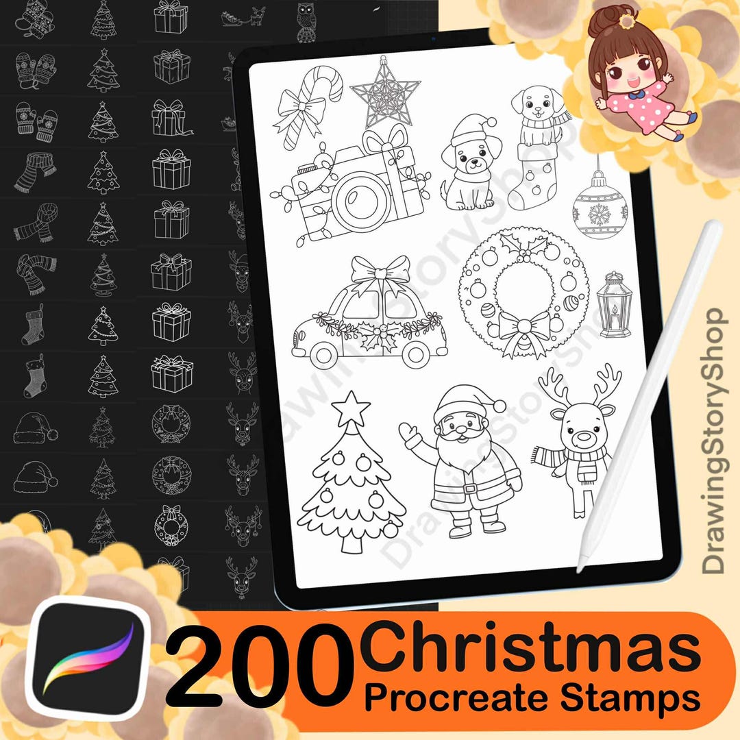 200 Procreate Christmas Stamps, Christmas Ornaments Doodle, Christmas ...