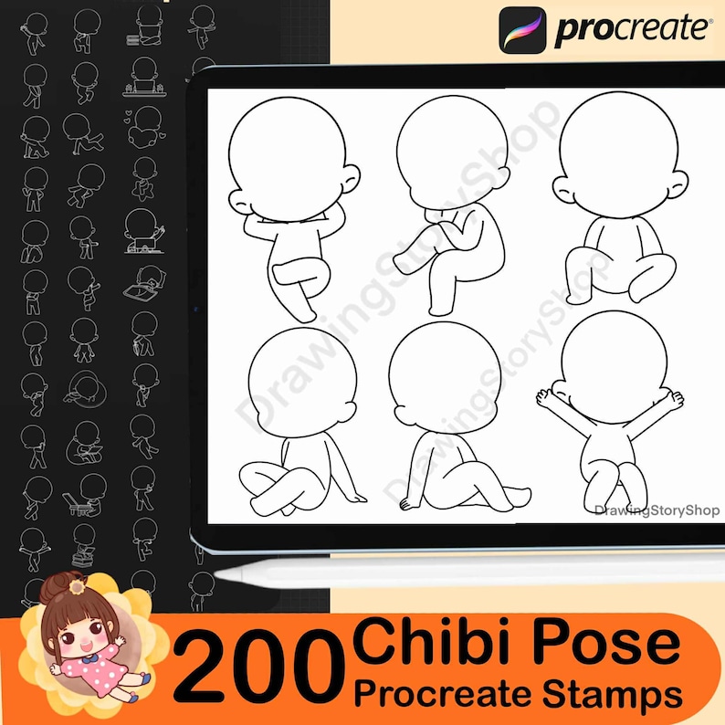 Base Chibi Procreate Pose Stamps , Procreate Chibi Body Stamps , Chibi ...