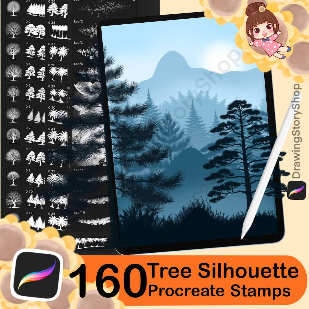 160 Procreate Tree Silhouette Stamps, Forest Procreate Tree Stamp ...