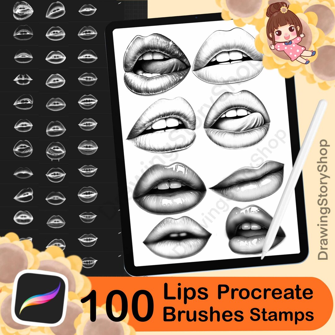 100 Procreate Realistic Lips Stamp Brushes,lip Anime, Mouth Stamps - Etsy
