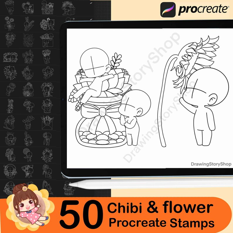 50 Procreate Chibi&flower Kawaii Brush Set, Procreate Chibi Poses ...