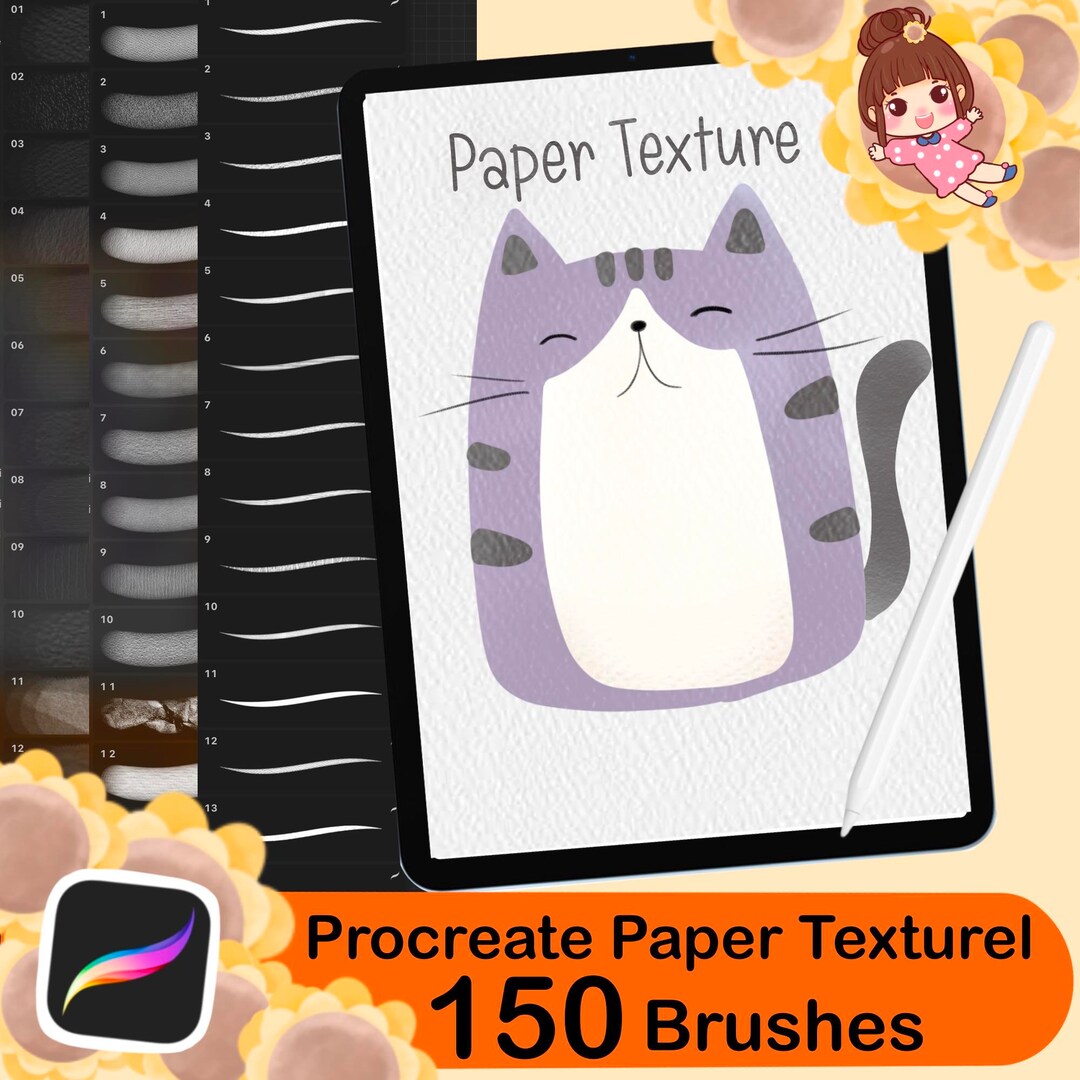 150 Procreate Paper Texture Brushes,chalk Crayons, Watercolor Paper ...