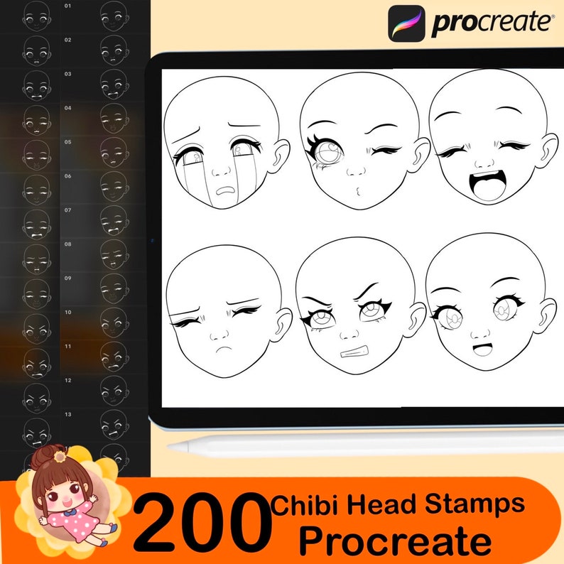 200 Procreate Chibi Head Stamps , Procreate Chibi Emote Brushes, Chibi ...