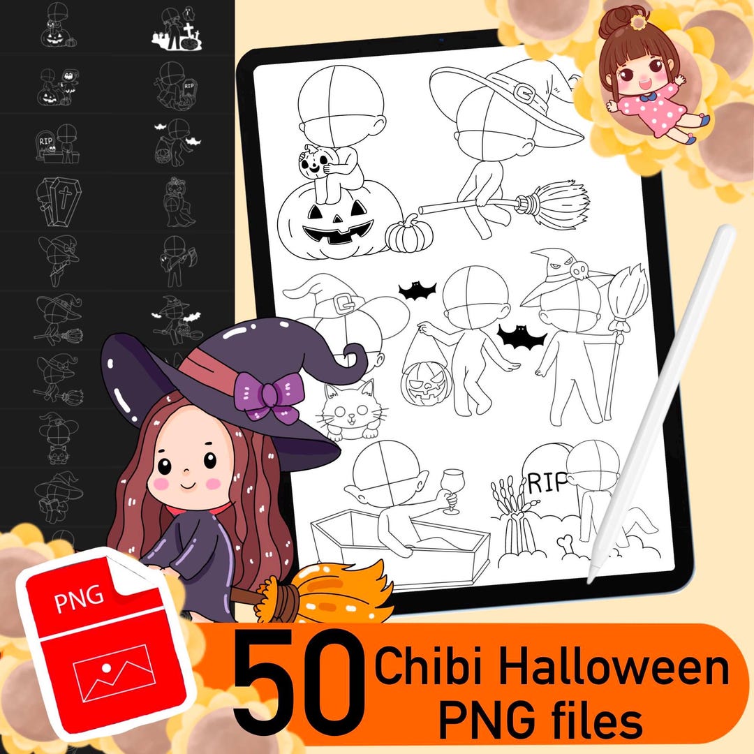 50 PNG Files Halloween, Halloween Chibi, Chibi Base, Chibi Body, Chibi ...