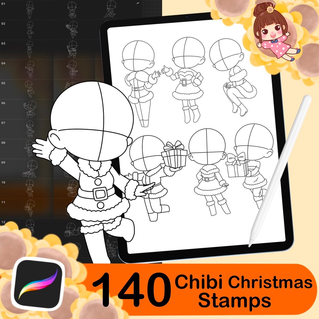 140 Procreate Chibi Girl Stamps ,christmas Stamps,poses Stamps for ...
