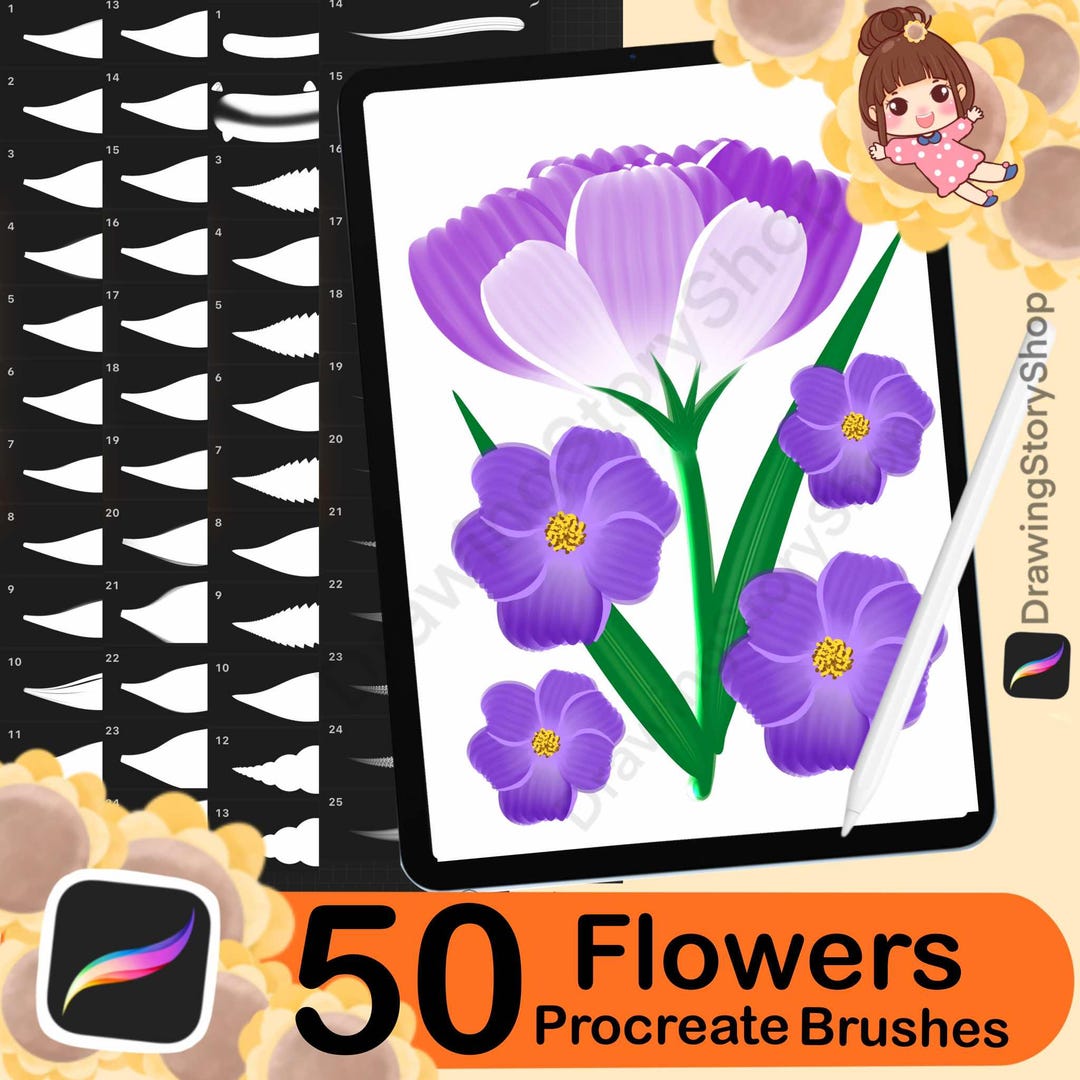 50 Flower Brush Procreate, Flower Maker Brushes, Petal Brush, Leaves ...