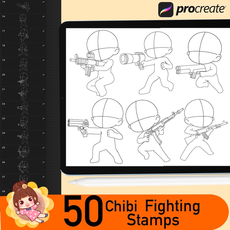 50 Chibi Procreate Fighting Poses Stamps, Cute Anime Manga,fighting ...
