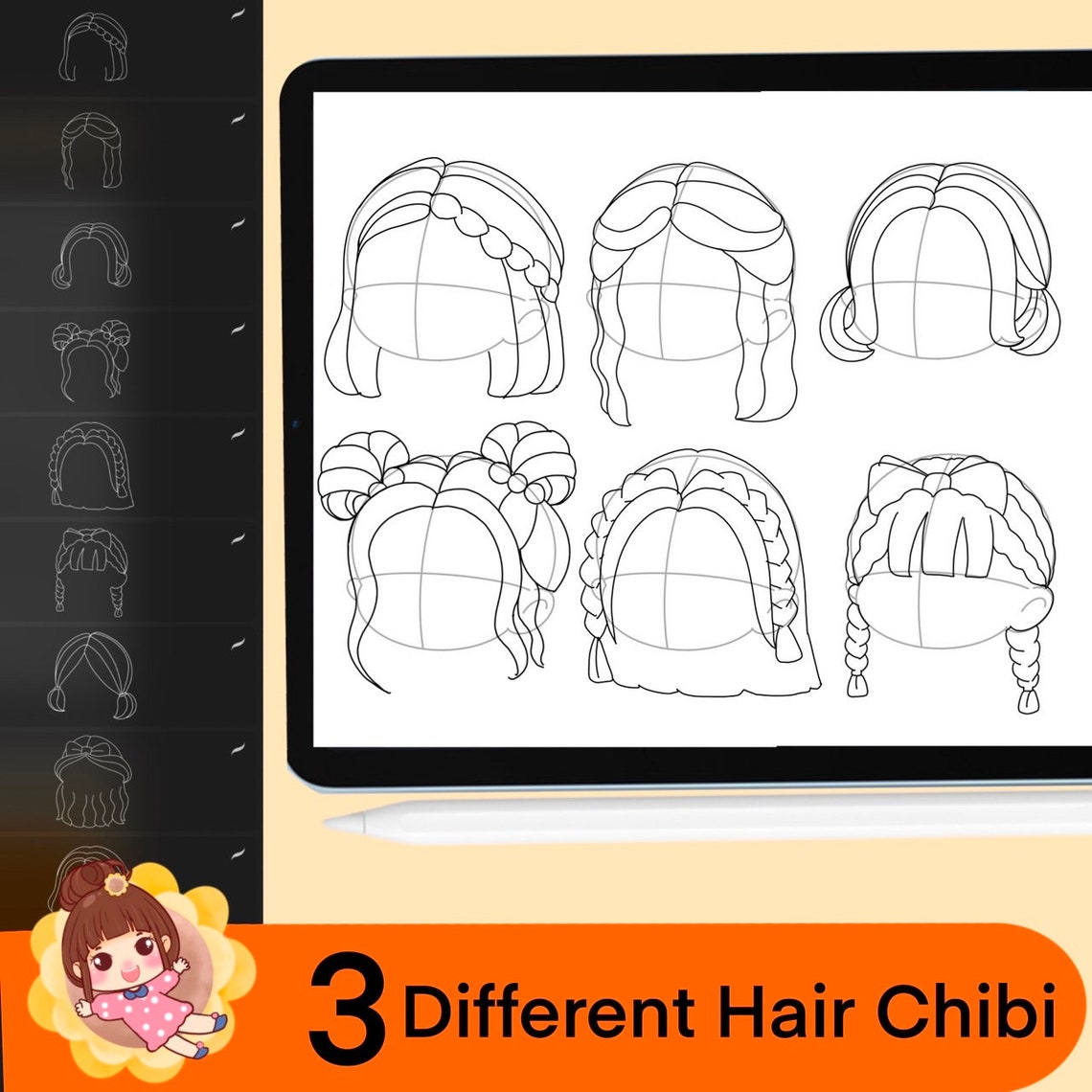 130 Procreate Hair Stamp Brushes, Chibi Hair Brushes, Hairstyles Stamps ...
