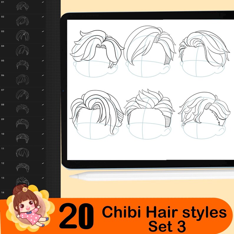 500+ Procreate Chibi Stamp Brushes, Chibi Body Guides,hair Stamps ...
