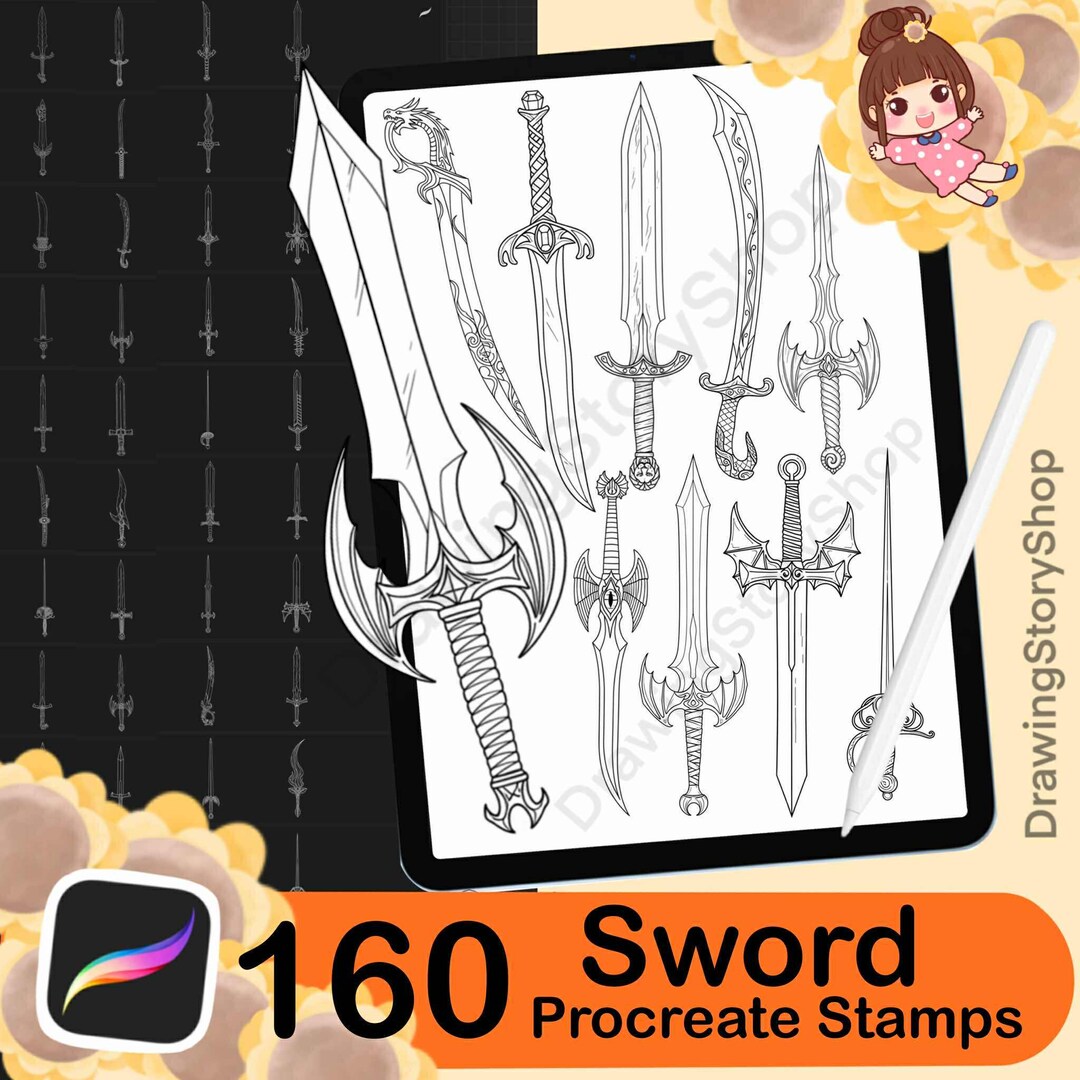 160 Sword Procreate Brushes - Procreate Stamps | Fantasy Tattoos ...