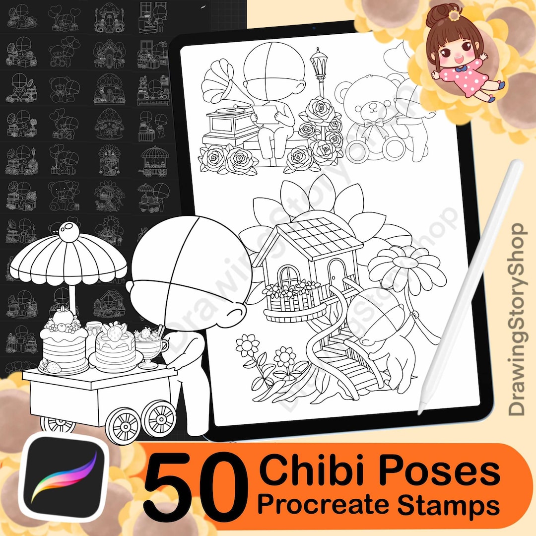 50 Procreate Chibi Kawaii Brush Set, Procreate Chibi Poses, Procreate ...