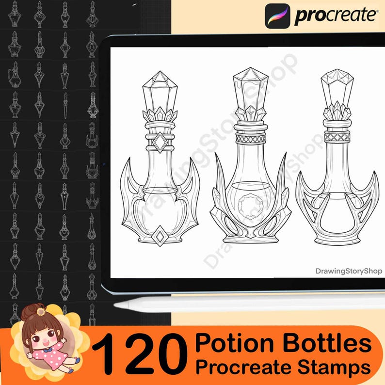 120 Potion Bottles Procreate Brushes | Procreate Stamps | Magic ...