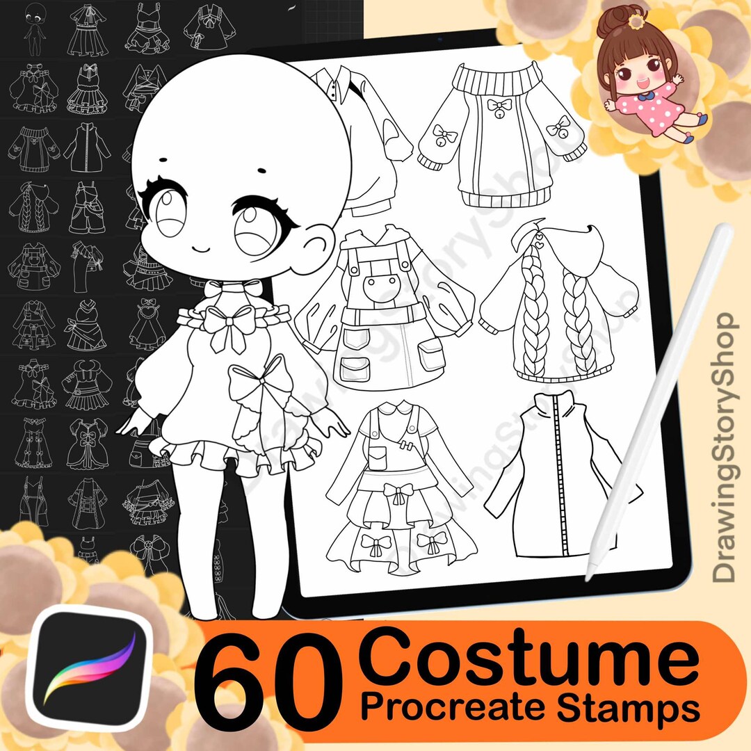 60 Procreate Chibi Clothes Stamp, Chibi Costumes, Clothes Brushes ...