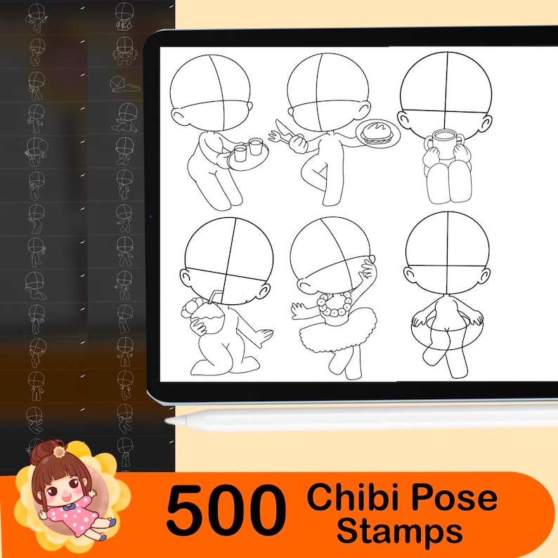 500 Base Chibi Procreate Body Pose Stamps ,procreate Chibi Pose Stamps ...